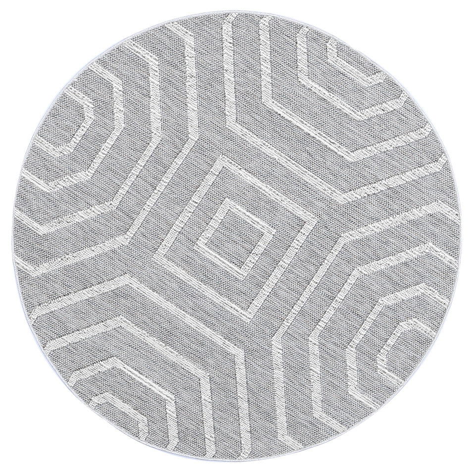 Vanuatu Devesi Grey Geometric Round Flatweave Rug – Lifestyle Rugs